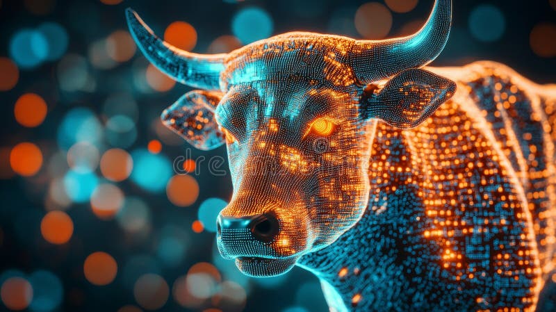 On a Backdrop Blurred To a Great Depth, a Bull Rendered Digitally is ...