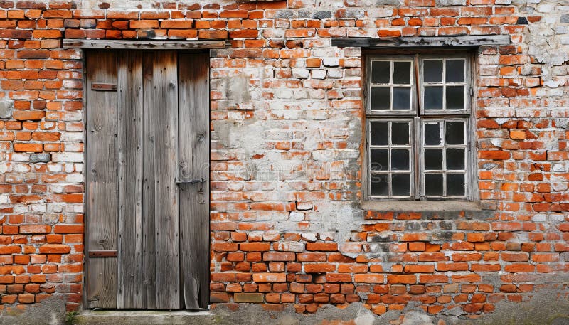 Backdrop of a Brick Wall with Window and Door Facing Outwards. Stock ...