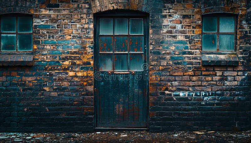 Backdrop of a Brick Wall with Window and Door Facing Outwards. Stock ...