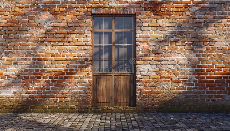 Backdrop of a Brick Wall with Window and Door Facing Outwards. Stock ...