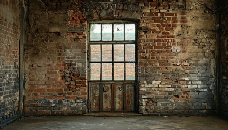 Backdrop of a Brick Wall with Window and Door Facing Outwards. Stock ...