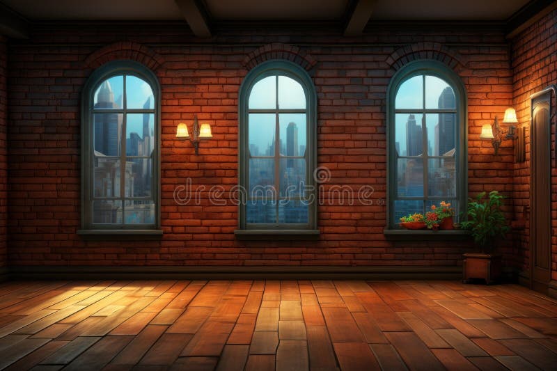 Backdrop of a Brick Wall with Window and Door Facing Outwards ...