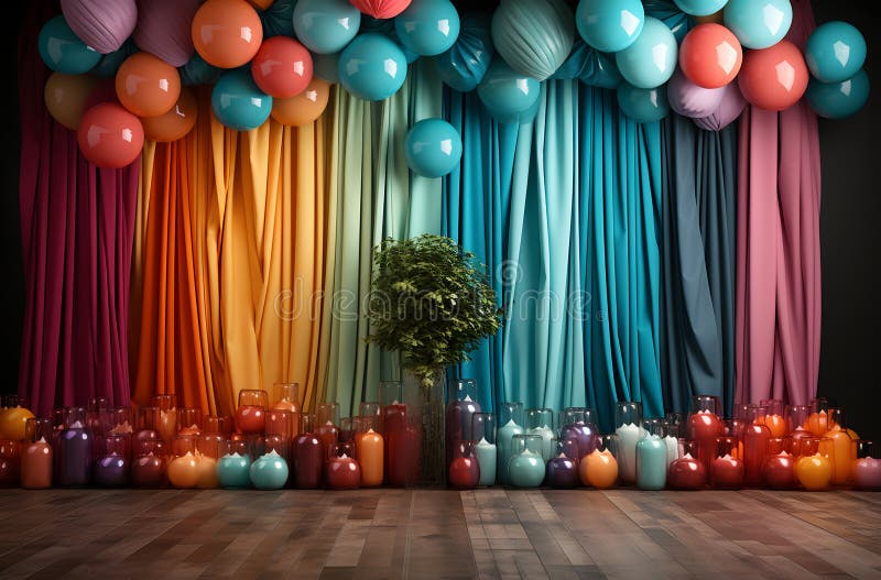 Backdrop. Colored Balloons in the Backdrop of the Curtain. 3d Rendering ...