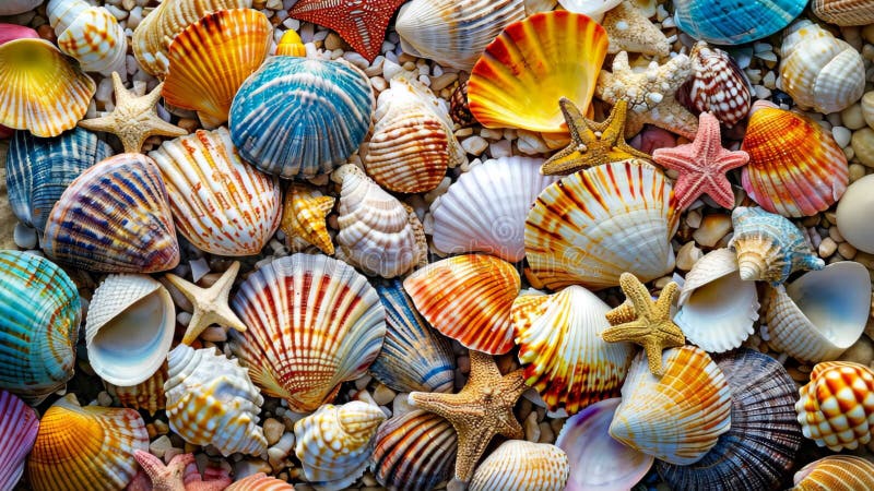 Various Colorful Seashells Create a Captivating Background, Ai ...