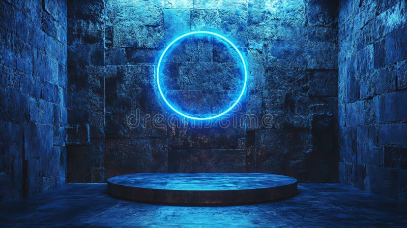 The Backdrop of an Illuminated Blue Circle in a Modern Interior Setting ...