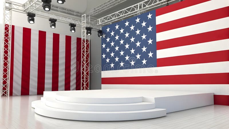 Backdrop with Large American Flags and a Stage for a Patriotic Event in ...
