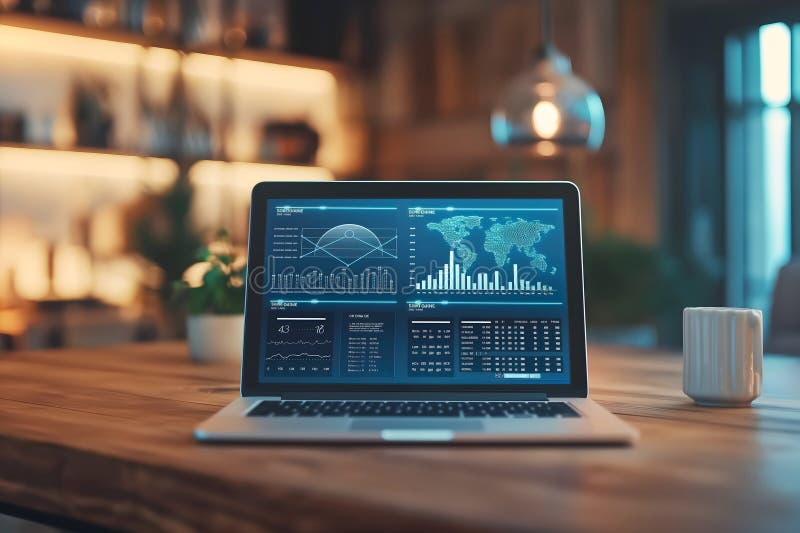 In Backdrop of Office Environment,open Laptop Wooden Desk Presents ...