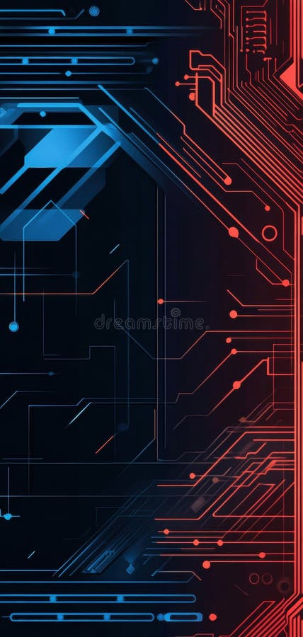 Vibrant Cybernetic Design Featuring Contrasting Red and Blue Patterns ...