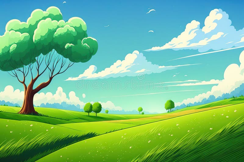 A Backdrop of the Sky and a Green Pasture Stock Illustration ...