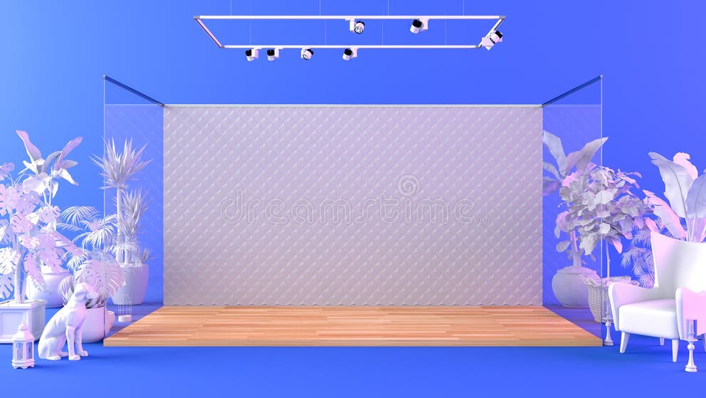 Backdrop Stage Platform in Studio with Decorative Objects and Props, 3d ...