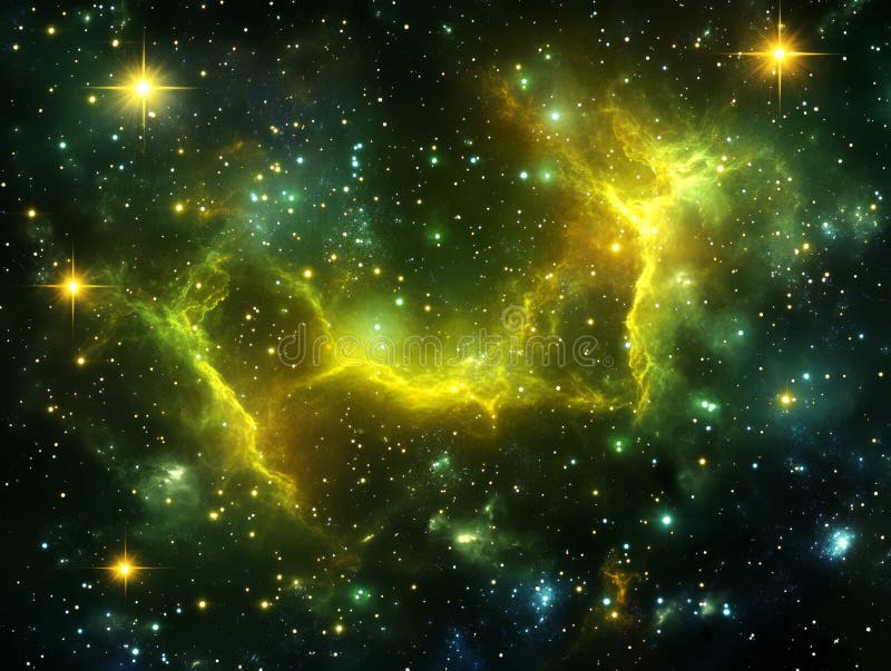 A Backdrop of a Starry Night Sky is Adorned with Green and Yellow ...