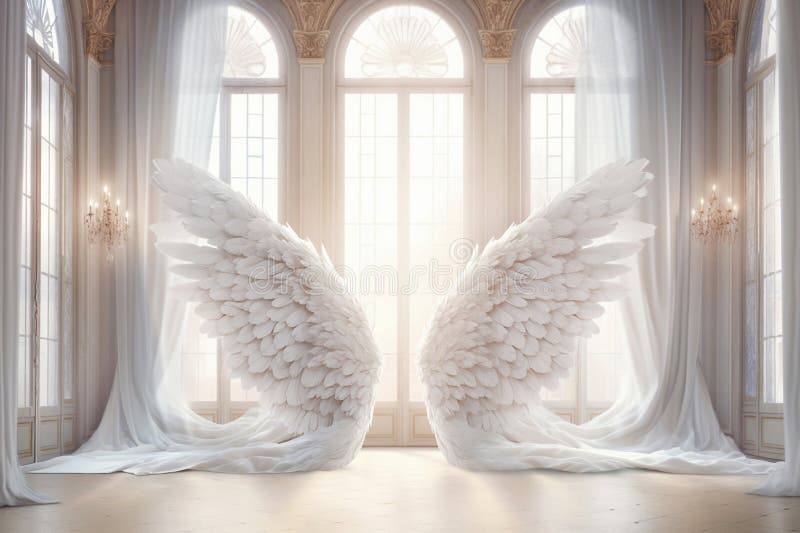 Backdrop with White Angel Wings. Ai Generated Image Stock Illustration ...