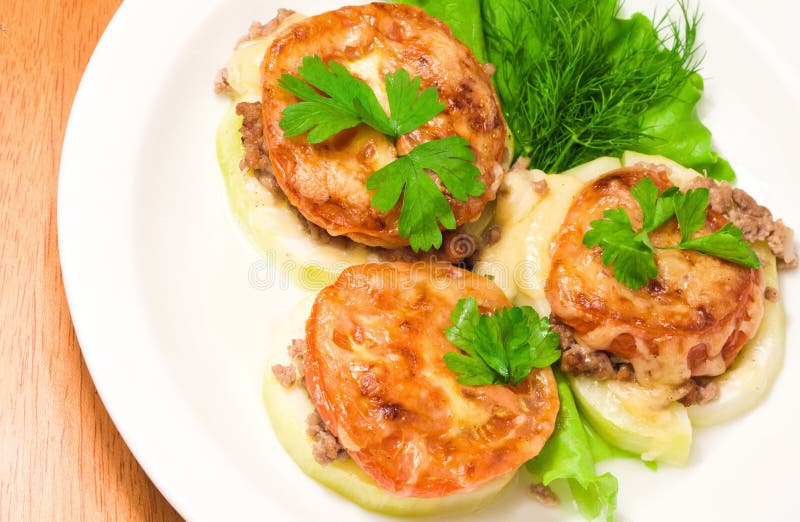 Backed Vegetable Marrow Stuffed with Meat Stock Image - Image of cooked ...