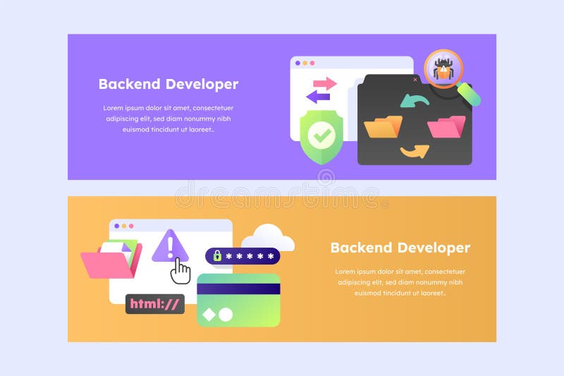 Backend Banners in Flat Design Stock Illustration - Illustration of ...