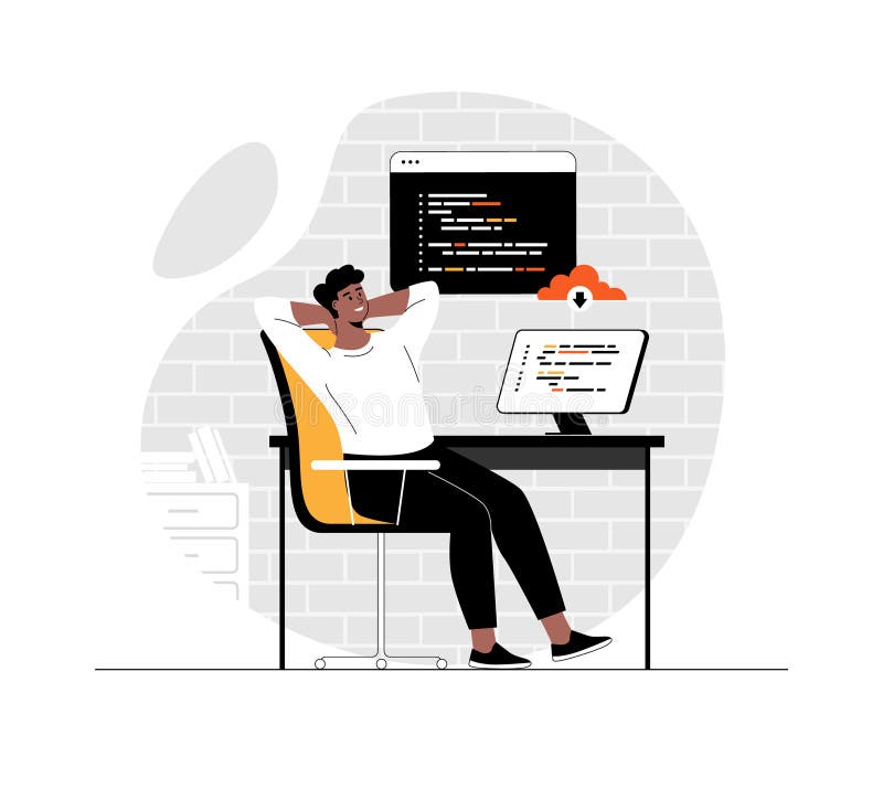 Backend Development Coding And Programming Man Working With Program Languages Doing Tasks