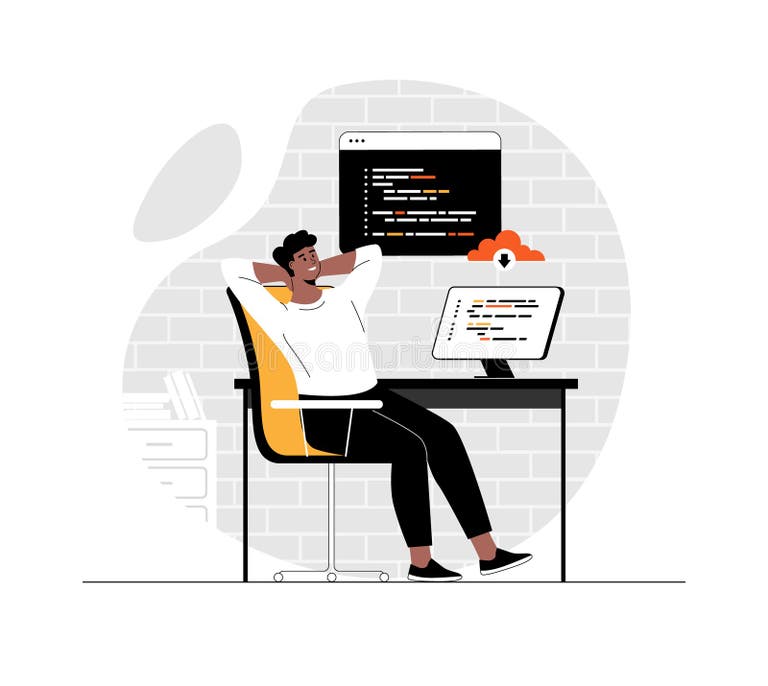 Backend Development Coding and Programming. Man Working with Program ...