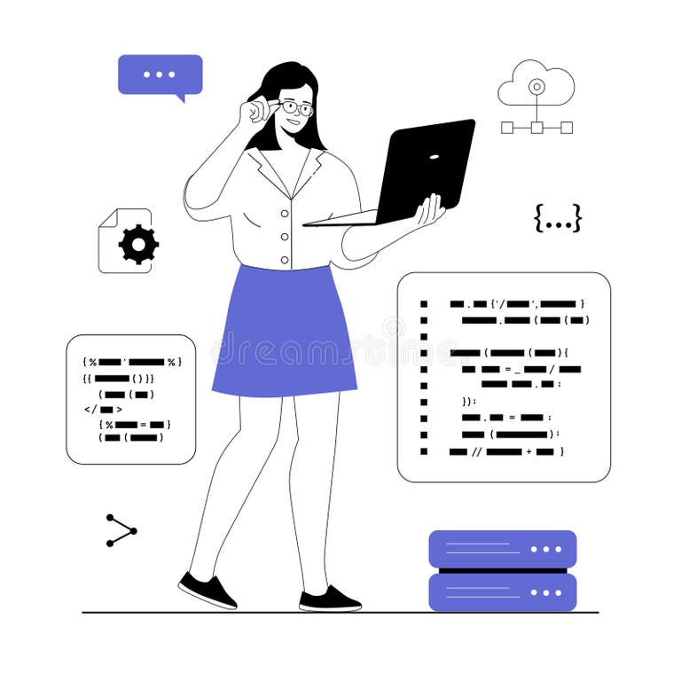 Backend Development Coding and Programming Software. Woman Working with ...