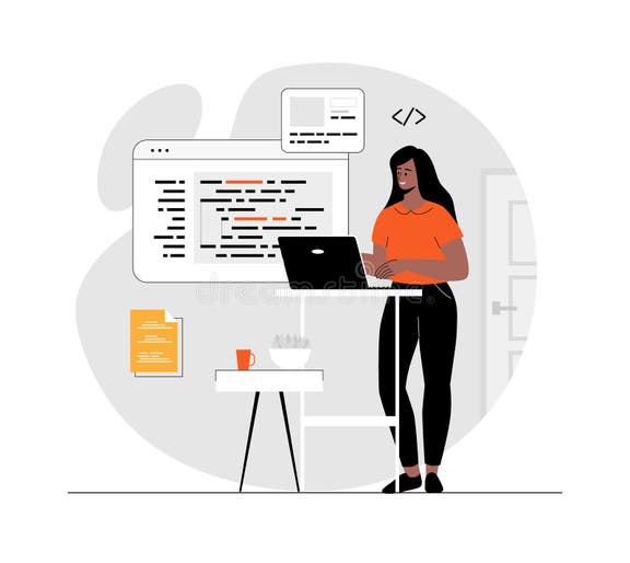 Backend Development Coding and Programming. Woman Write, Test and ...