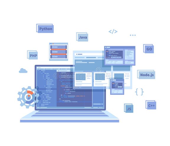 Backend Development, Coding, Software Engineering, Programming Languages. Program Code on Laptop ...