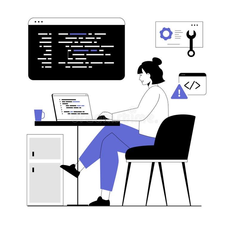 Backend Development Coding and Software Programming. Woman Working with Code at Laptop ...