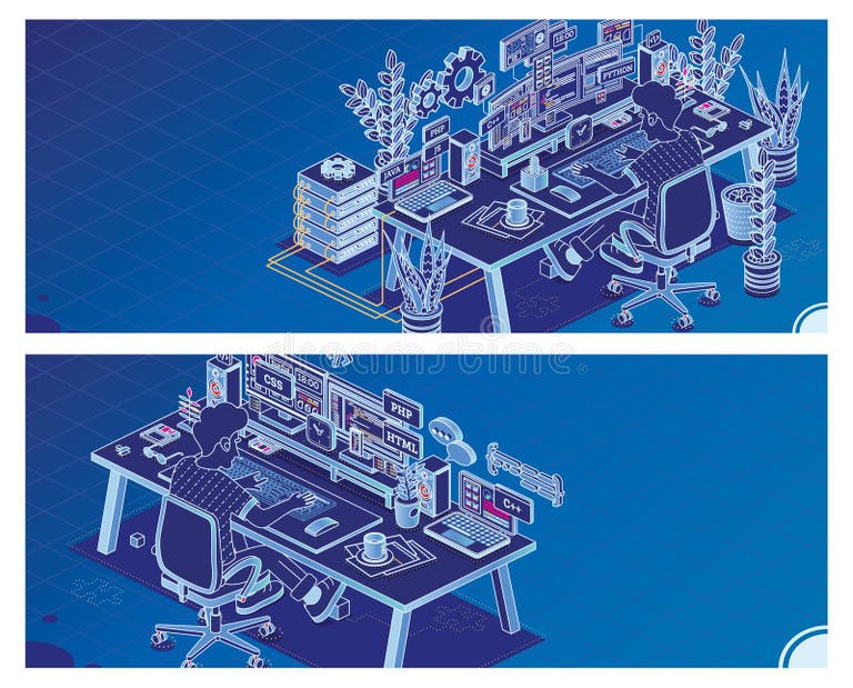 Backend Development on Computer. Working Programmer Sit on Chair with ...