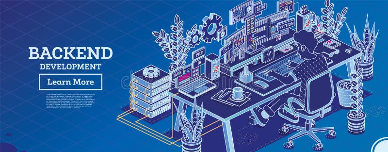 Backend Development on Computer. Working Programmer Sit on Chair with ...