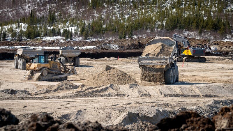 Backfilling Works with Dumpers and Bulldozer Stock Image - Image of ...
