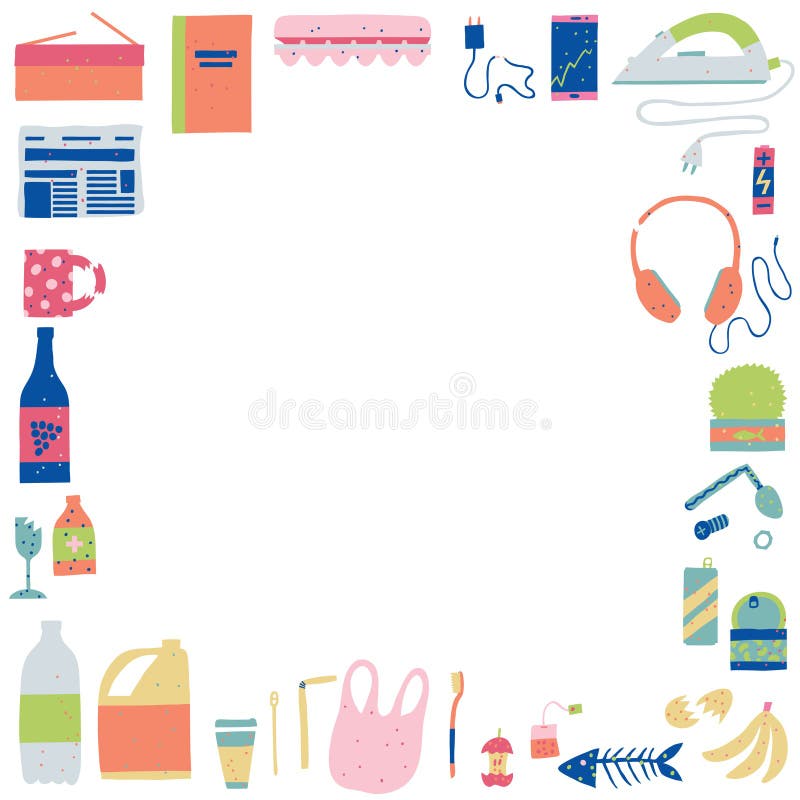 Waste Sorting Concept. Square Frame Made of Sorted Garbage Isolated on ...