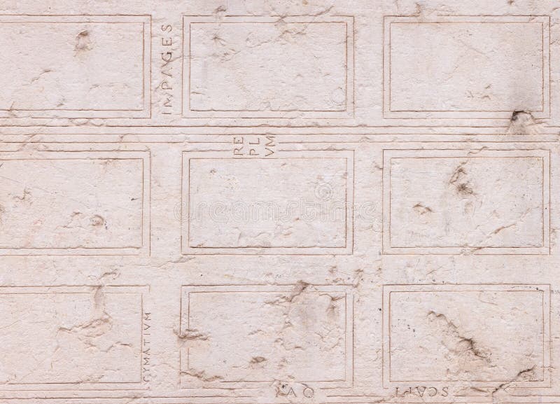 Close Up Weathered Roman Pale Gray Stone Wall with Rectangular Designs ...