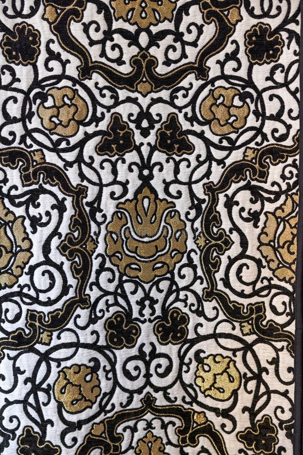 High Res Detailed Vintage White Black and Gold Damascus Fabric Stock ...