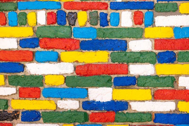 Bright and Multicolor Rough Modern Brick Wall Background Close Up Stock ...