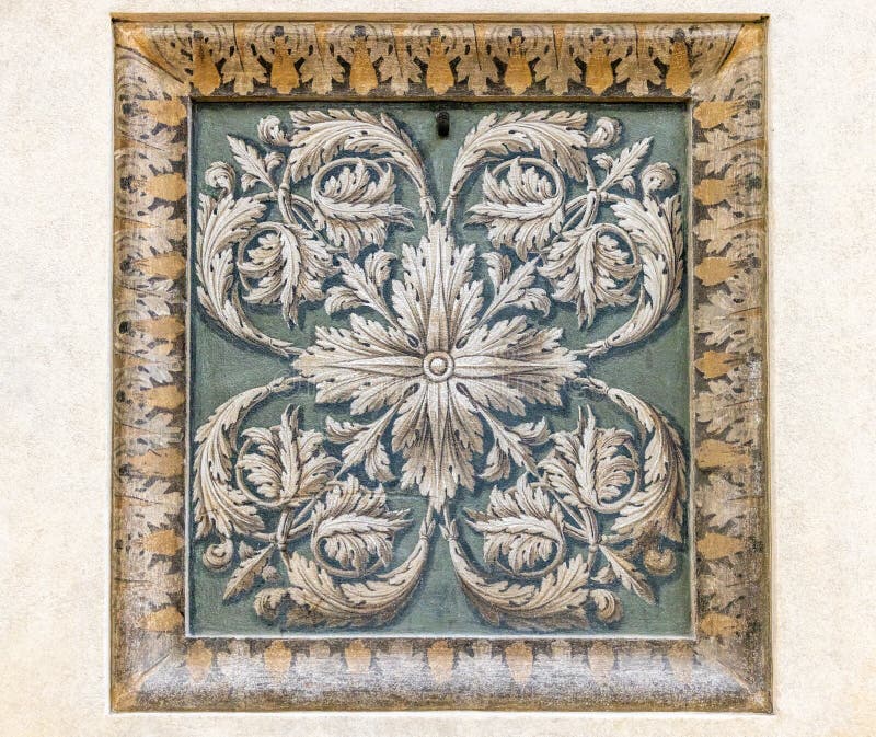 Vertical Geometric Rectangular Floral Pattern Decorative Pale Stucco ...