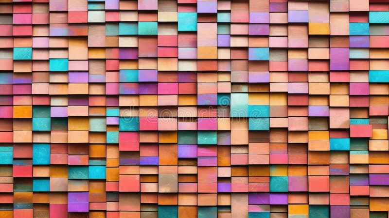 Background of an Abstract Block Stack on a Wall with a Wood-aged Art ...