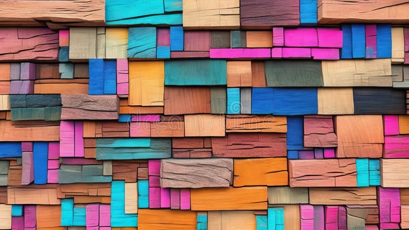 Background of an Abstract Block Stack on a Wall with a Wood-aged Art ...