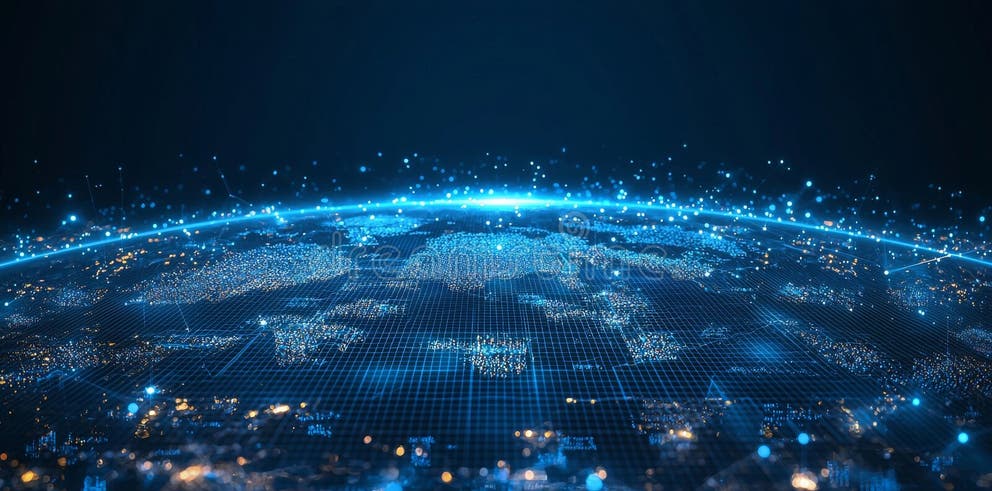 Background with an Abstract Blue Futuristic Globe and a Grid ...