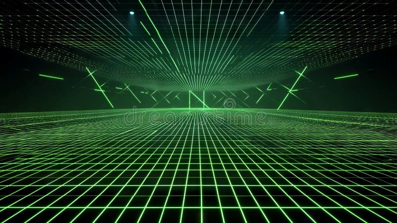 A Background of an Abstract Dark Space with Green Laser Rays and Light ...