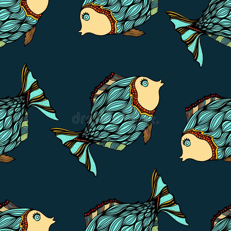 Background of Abstract Fish Stock Vector - Illustration of doodle ...