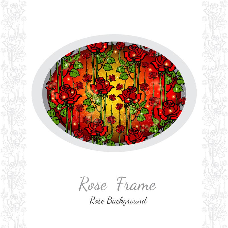 Background with Abstract Floral Rose Pattern on Circle Frame and White ...