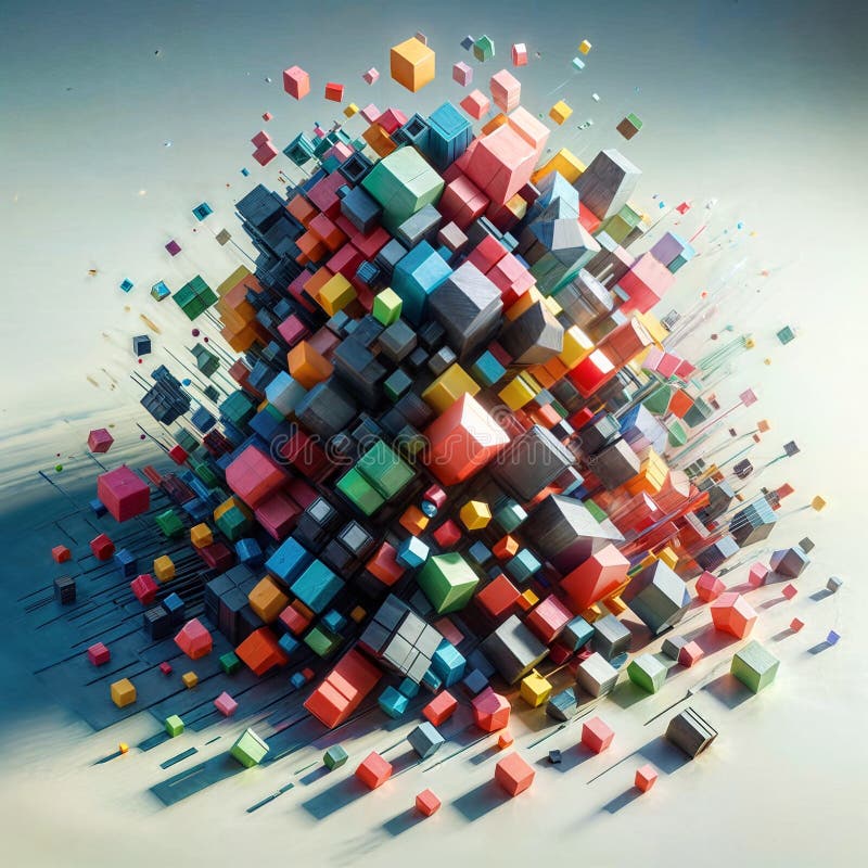 Background, Abstract Geometric, Explosion of Colored Cubes on a Light ...