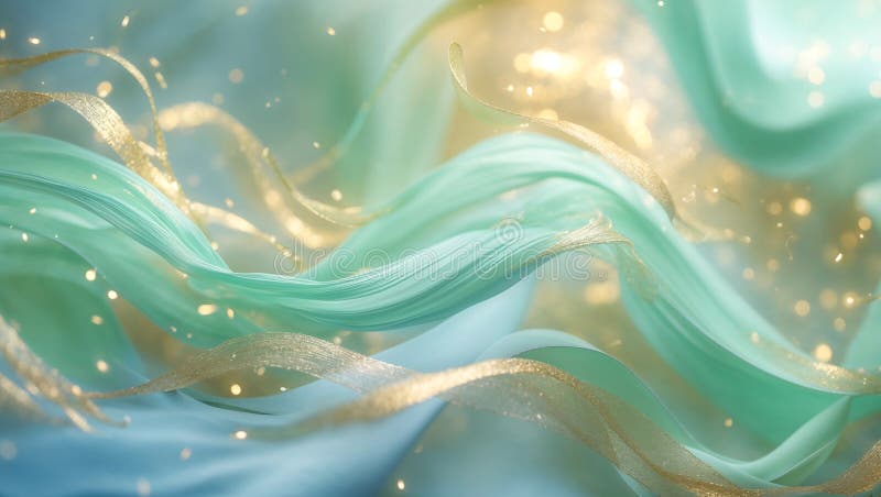 Background of Abstract Mint, Blue and Gold Glitter Lights Stock Image ...