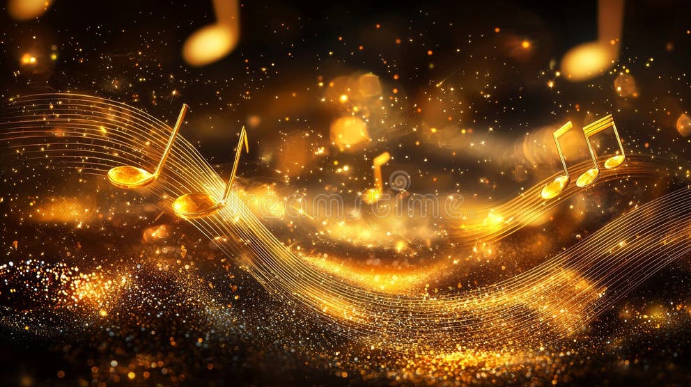Background of Abstract Music Notes with a Golden Sparkle Effect. Stock ...