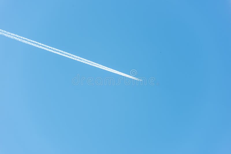 Background with Airplane with Jet Stream in the Sky Stock Image - Image ...