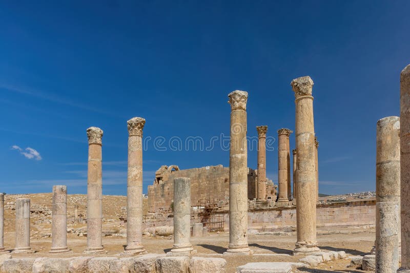 Background of Ancient Roman Ruins at Jerash Stock Photo - Image of ...