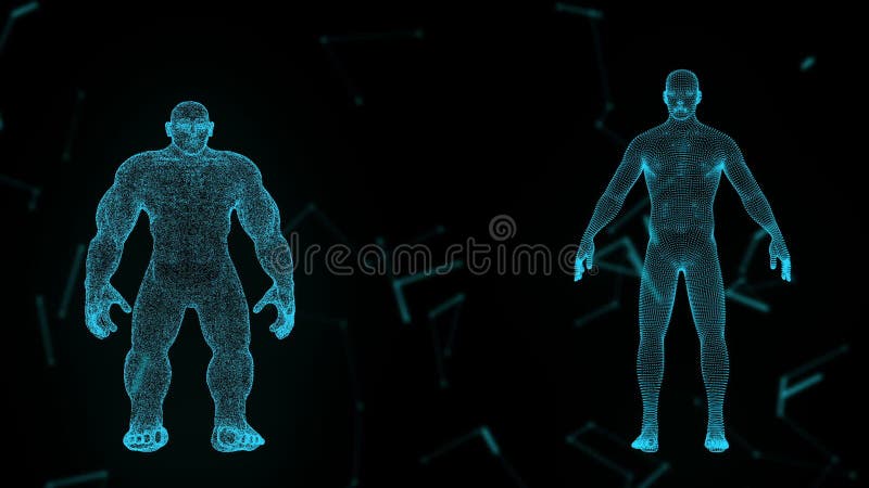 Background with Animation of Abstract Interface. Two Humans Body, Head ...