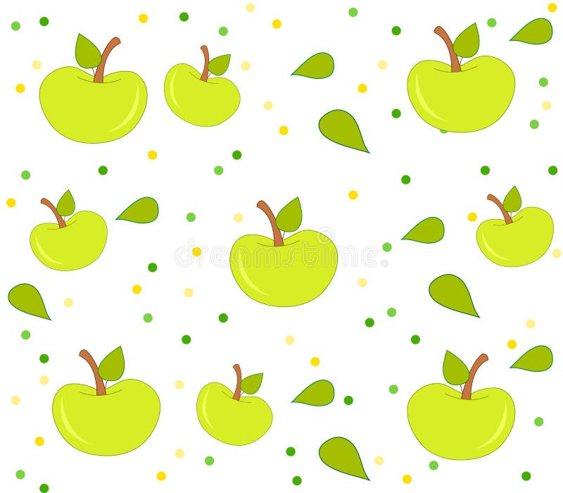 Background with Apple Pattern, Leaves and Dots Stock Vector ...