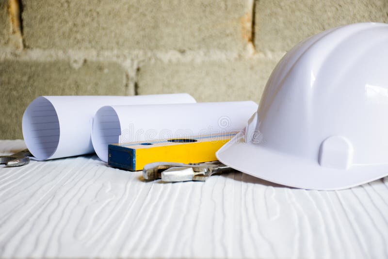 Background For Architect And Craftsman Tool With Paper And Helmet On ...