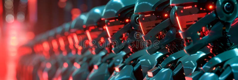 Background with an Army of Advanced Robots, Technologies, Representing ...