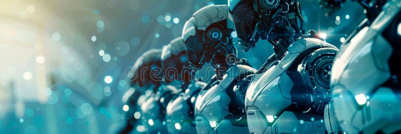 Army of Robots Standing in a Row, Artificial Intelligence Concept Stock Image - Image of control ...