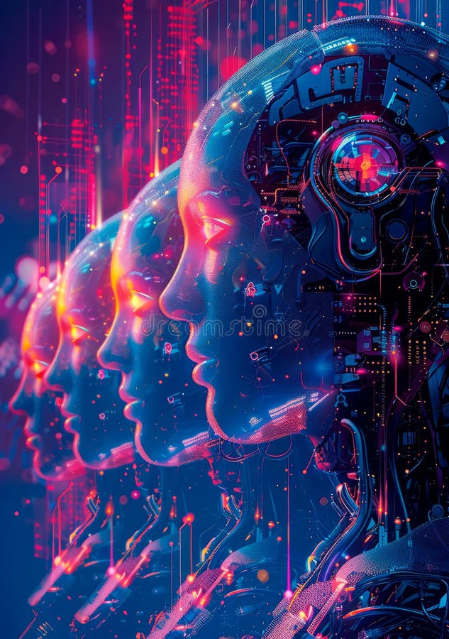 Background with an Army of Advanced Robots, Technologies, Representing ...