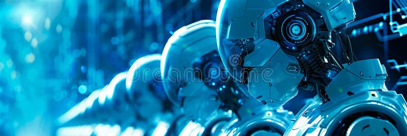 Background with an Army of Advanced Robots, Technologies, Representing ...